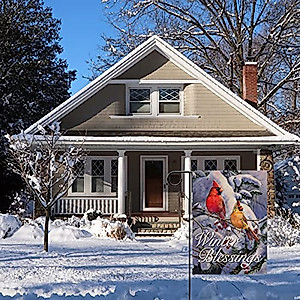 Furiaz Winter Blessings Garden Flag Cardinals, Snowy Home Decorative House Yard Small Flag Birds Welcome Decor Sign Double Sided, Christmas Holiday Outdoor Decorations Xmas Seasonal Outside Flag 12x18