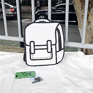 LaurelTree Kawaii Aesthetic Cute Funny 2D Cartoon Backpack Laptop Travel Bag School Students Suppliers Teens Girls (White)…