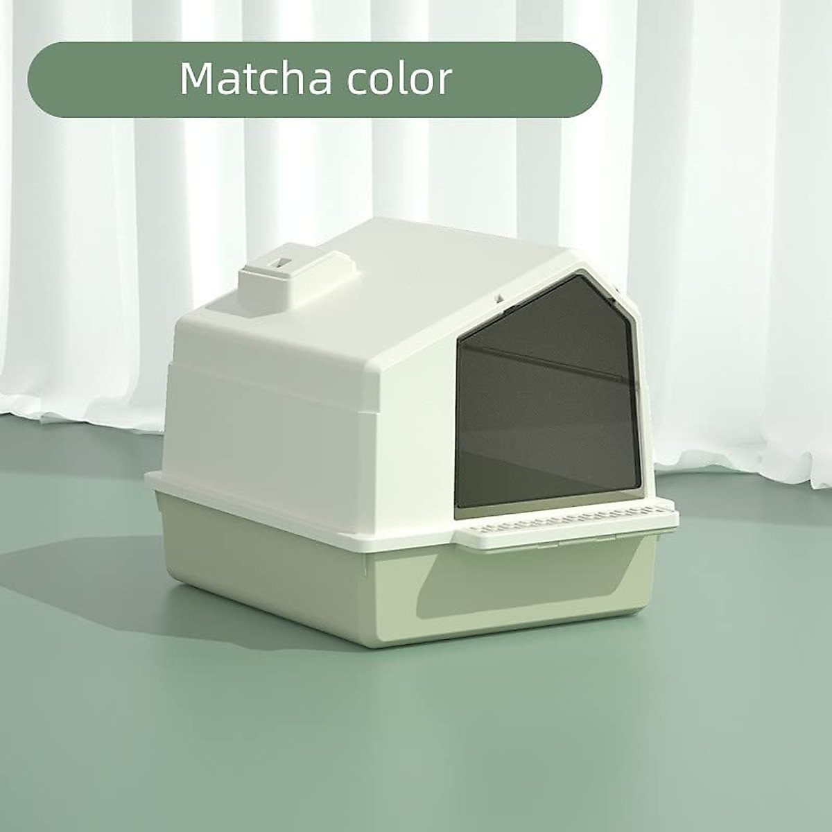 Cat Litter Box Large Foldable Anti-Splash with Door Wooden House Fully Enclosed cat Litter Box pet Supplies cat Litter bo (Matcha Color)