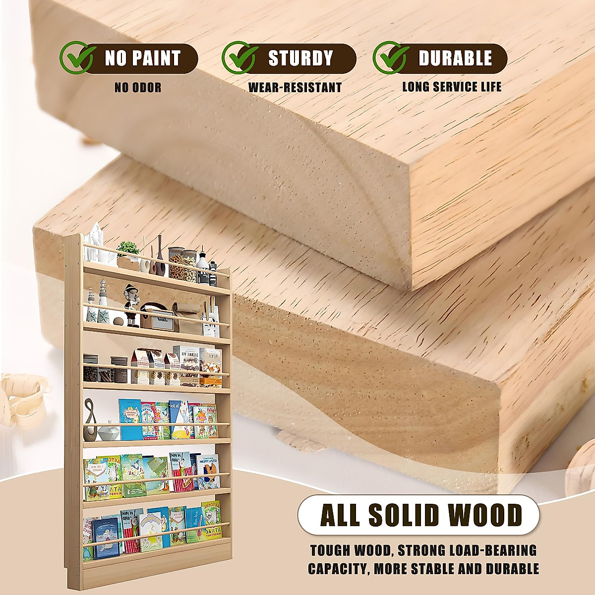 HKJBEQU Wooden Book Shelf, 3/4/5/6 Tier Behind The Door Bookshelf, Book Shelf for Bedroom, Floor Standing Bookcase, Kids Bookshelf Wall Mounted, Book Shelves for Bedroom, Living Room, Study Room