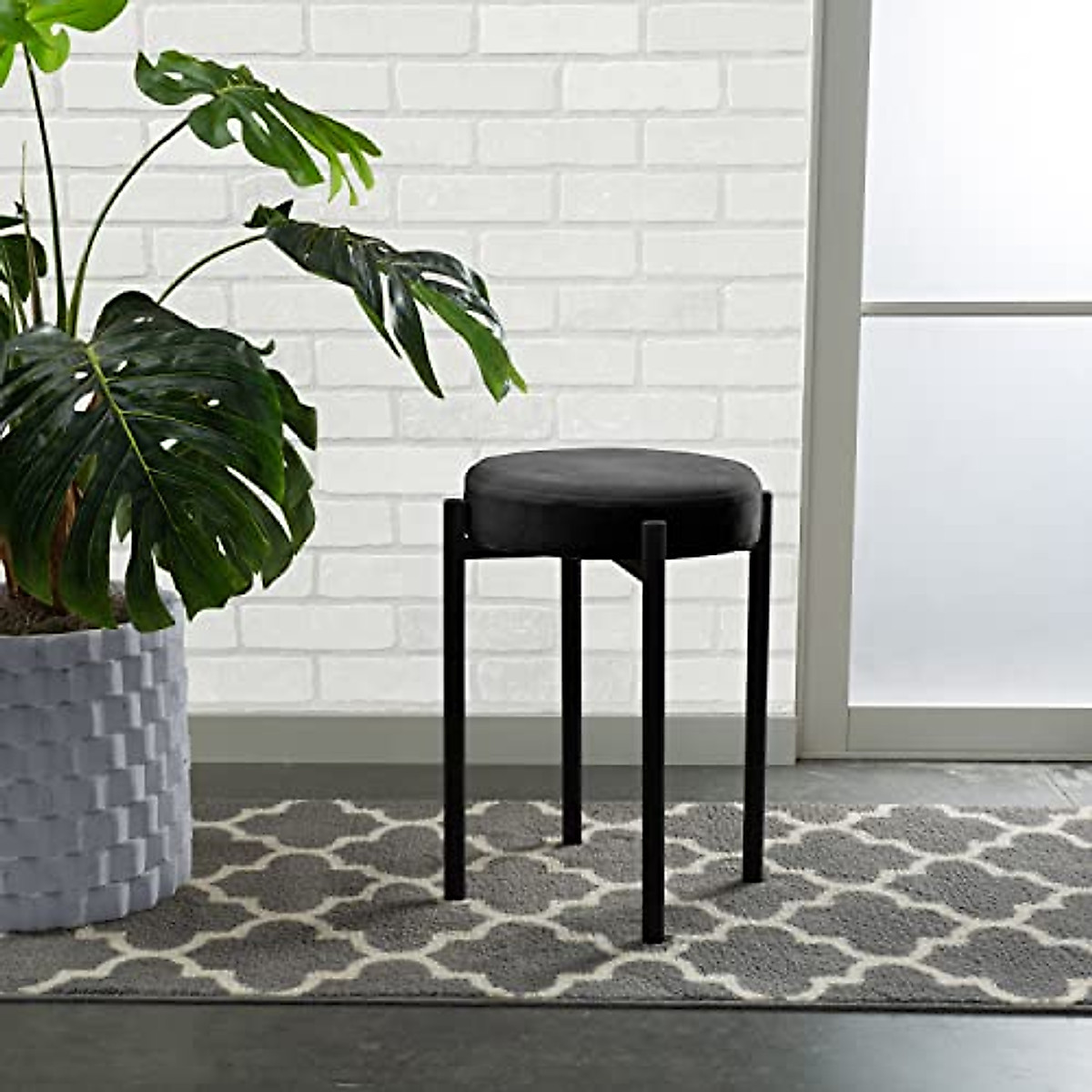 Home Details Dimensions: 13.4" x 13.4" x 17.9" | Easy to Assemble | Stylish Cushion | Compact Design | Black Velour Vanity Stool