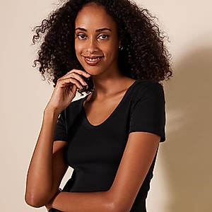 Amazon Essentials Women's Slim-Fit Short-Sleeve V-Neck T-Shirt, Pack of 2, Black, X-Large