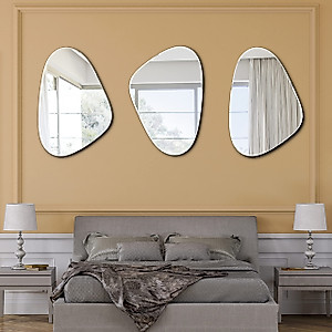LYLDACER Yanliff Irregular Mirror Wall Decor.Modern Frameless Asymmetric Beveled Decorating Mirror for Wall(13.4X20inches).Silver
