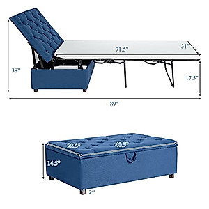 CXDTBH Folding Ottoman Sleeper Bed with Mattress Convertible Guest Bed Blue/Gray (Color : D)