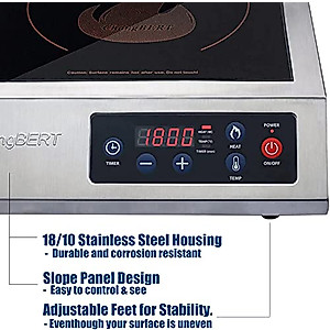 ChangBERT Induction Cooktop 1800W NSF Certified Commercial Grade Durable Countertop Burner Pro Chef Professional 18/10 Stainless Steel Housing Schott Glass 10-Hour Timer
