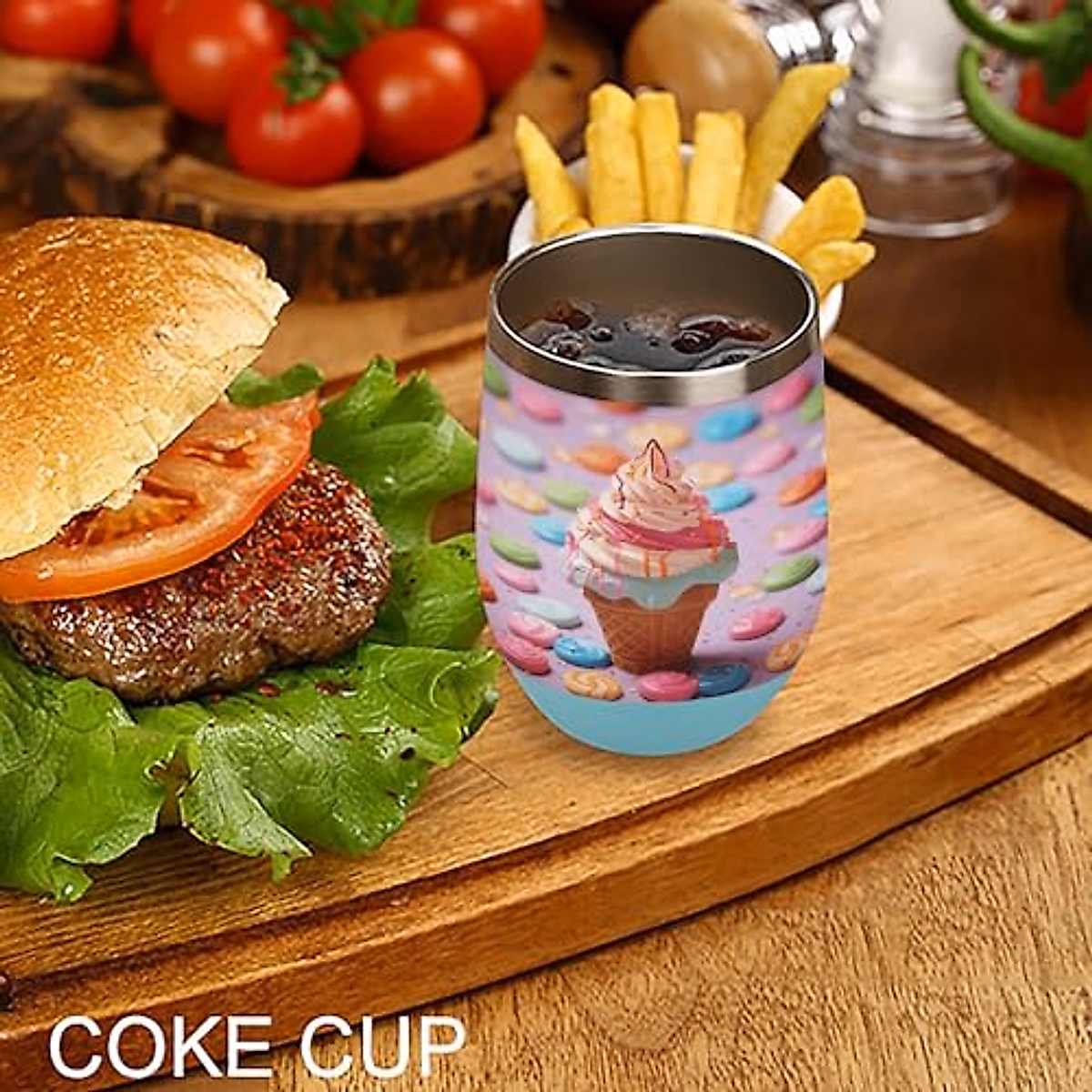 WYUSPGK 304 Stainless Steel Insulated Cup, Many Colored Ice Cream Print Smooth Rim, Durable & Reusable - Perfect for Office, Home, And Travel