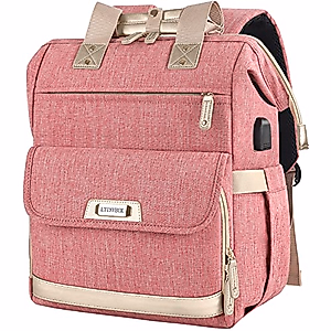 Laptop Backpack for Women,Business Anti Theft Computer Bag Travel Backpack Fits 15.6 Inch Laptop,Water Resistant Wide Open Large Doctor Teacher Nurse Casual Daypacks with USB Charging Port,Pink
