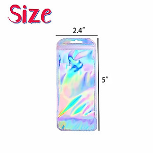 100 Pieces Holographic Bags Packaging Bags for Small Business Packaging Resealable Bags for Packaging Lipgloss, Jewelry Lash 2.4x5inch