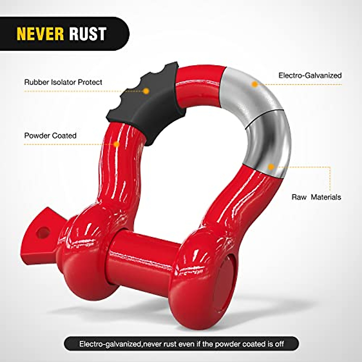 Nilight 2 Pack 3/4" D-Ring Shackle 4.75 Ton (9500 Lbs) Capacity with 7/8" Pin Heavy Duty Off Road Recovery Shackle with Isolators & Washer Kit for Jeep Truck Vehicle, Red (90053B)