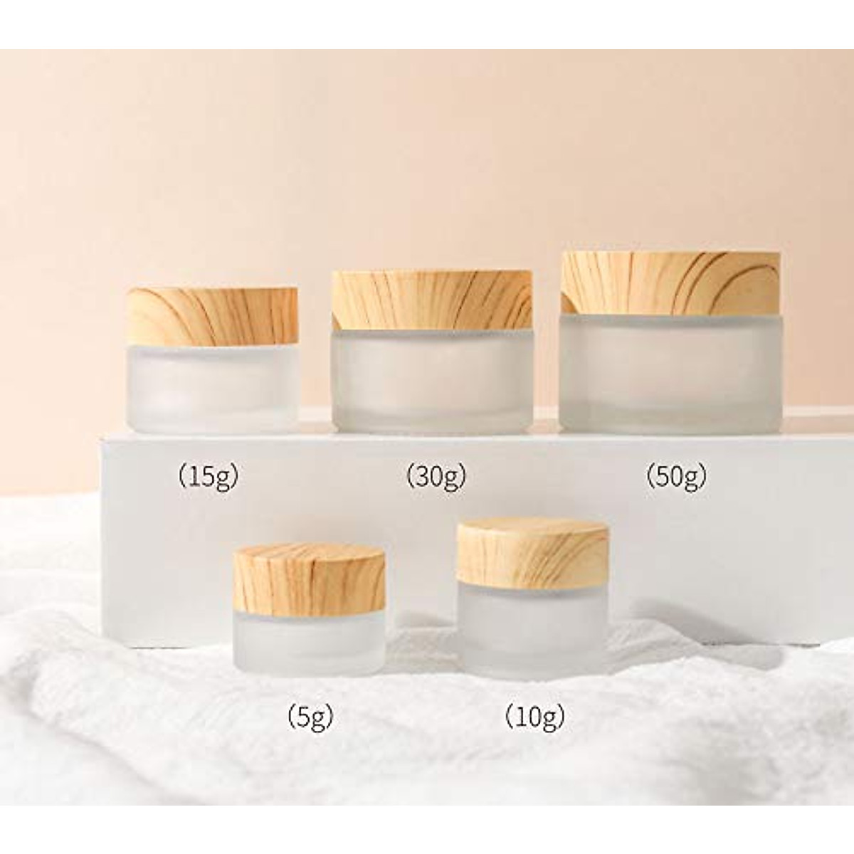 5 Pack 5g/10g/15g/30g/50g Frosted Glass Cream Jar,Empty Makeup Cosmetics Container Jar Pot With Wood Grain Lid for Face Cream Cosmetic Eye Shadow-FREE 5 Plastic Pick Stick