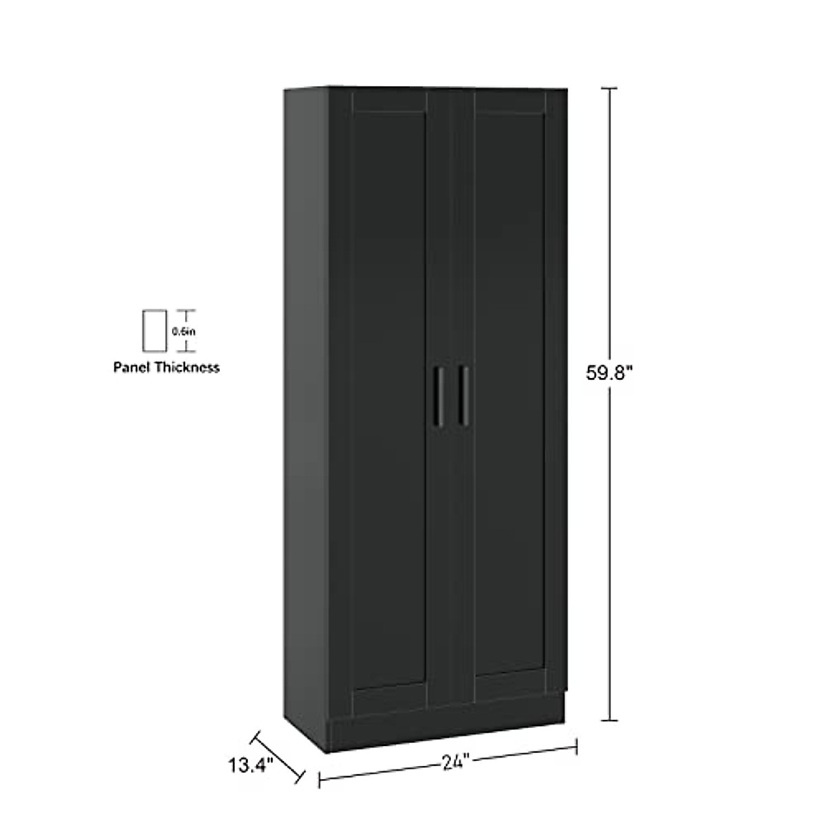Panana Wooden Storage Cabinet, Narrow Pantry Cabinets Free Standing Tall Storage Cabinet with 2 Doors and Shelves (Black)