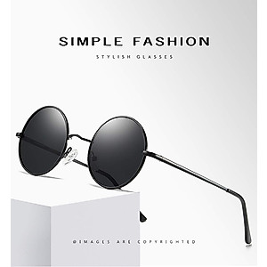 Dollger Round Polarized Sunglasses for Men Women Retro Metal Frame Black Small Circle Hippie Sunglasses