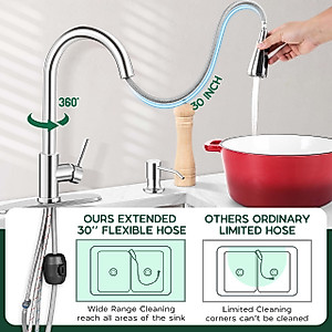 Onader Kitchen Faucet with Pull Down Sprayer Brushed Nickel Faucet with Soap Dispenser Stainless Steel Farmhouse RV Kitchen Sink Faucets
