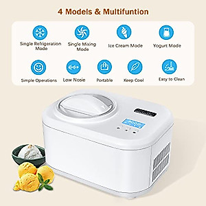 KUMIO 1 Quart Automatic Ice Cream Maker with Compressor, No Pre-freezing, 4 Modes Frozen Yogurt Machine with LCD Display & Timer, Electric Sorbet Maker Gelato Maker, Keep Cool Function