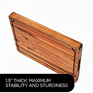 Premium Large Acacia Wood Cutting Board for Kitchen. 1.5in Extra Thick Chopping Board with Juice Groove. Non slip Reversible Butcher Block Countertop & Charcuterie Board gift set