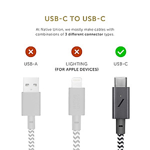 Native Union Type-C Belt Cable Pro - USB-C to USB-C 8ft Ultra-Strong Charging Cable with Leather Strap Compatible with MacBook Pro 2017-2020, MacBook Pro 13" M1/ M2, Air 13" M1, Surface Go 3 (Zebra)