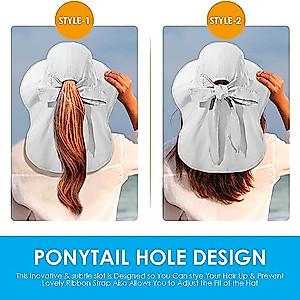 Womens Sun Hat UV Protection, Foldable Waterproof Wide Brim Bucket Hats with Neck Flap for Summer Beach Fishing Hiking Light Grey