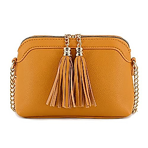 V+BENIE Tassel Small Crossbody Bag with Chain Strap Small Purse Handbags for Women, Mustard