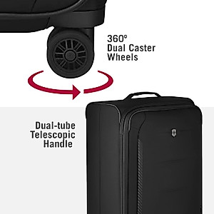 Victorinox Crosslight Large Softside Case - Large Travel Luggage with Spinner Wheels - Premium Traveling Essentials - Includes Foldable Pack Light Organizer - 74 Liter, Black