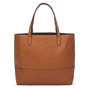 Overbrooke Reversible Tote Bag, Tan - Vegan Leather Womens Shoulder Tote with Wristlet