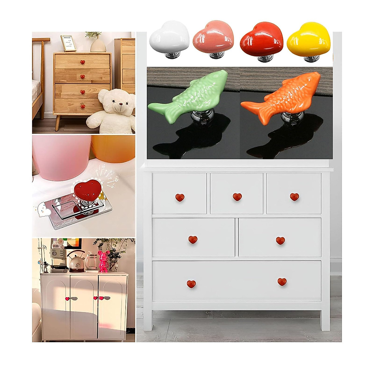 Love Heart Toilet Button, 2023 New Creative Love Heart Shaped Toilet Push Button Flush Replacement, No Need to Punch Holes Drawer Knobs Door Handle Decor for Home (A-Red)