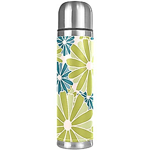 Stainless Steel Leather Vacuum Insulated Mug Flower Thermos Water Bottle for Hot and Cold Drinks Kids Adults 16 Oz