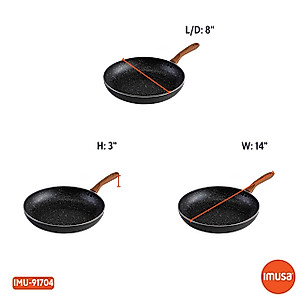 IMUSA USA Woodlook 8" Black Stone Fry Pan Handle and Speckled Nonstick Interior, 8"