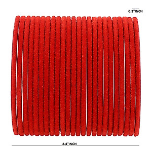 Efulgenz Indian Bangles Set Indian Bangles for Women Bollywood Plain Metal Velvet Bangles Bracelet Red Bangles Indian Costume Jewelry for Women
