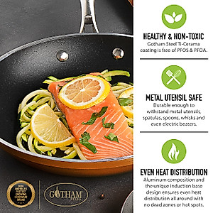 GOTHAM STEEL Nonstick Frying Pan, Copper Cast 11” Ceramic Frying Pan with Ultra Durable Mineral & Diamond Coating, Egg Pan & Omelette Pan Nonstick, Stay Cool Handle, Toxin Free, Dishwasher Safe