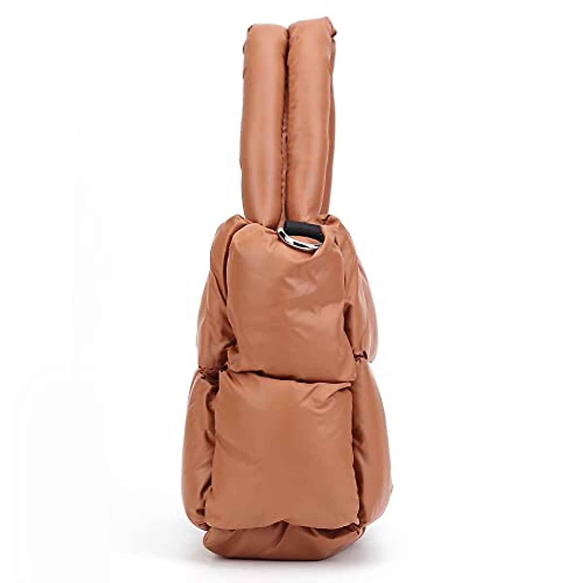 AZURAOKEY Puffer Tote Bag, Check Cotton-Padded Bag Autumn Winter Lady Soft Puffer Shoulder Bag Warm for Work (Brown)