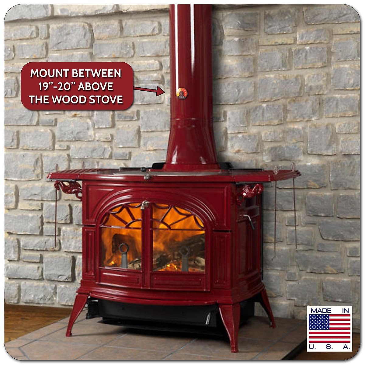 Midwest Hearth Probe Thermometer for Wood Stove with Double Wall Flue Pipe (Made in USA)