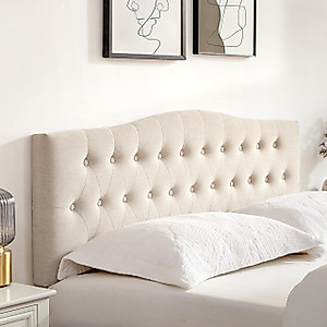 Huatean Home Tufted Upholstered Headboard Queen Size, Sturdy and Durable Solid Wood Bed headboard, Fabric Headboard Adjustable Height from 37” to 51”, Modern Button Diamond Design Head Board, Beige