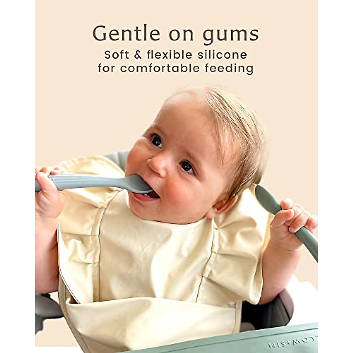 Willow + Sim Silicone Baby Feeding Spoons - BPA-Free, Non-Toxic, Soft & Gentle on Gums and Durable - Food-Grade Silicone Baby Spoons First Stage for Self Feeding 6 Months and Up (Sage/Sharkskin)