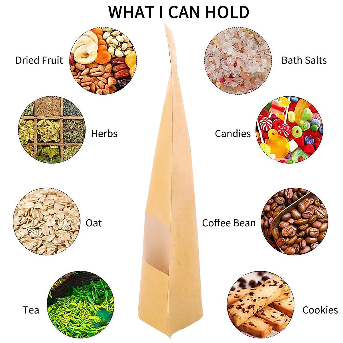 Moretoes 72pcs Stand Up Pouch Bags, 7x10 Inches Kraft Paper Ziplock Bags with Window,Resealable Pouches for Coffee, Applicable to Home or Business for Packaging