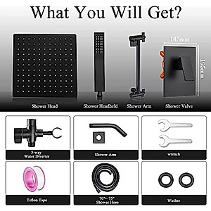 Psylc All Metal Shower Faucet Set (10-Inch Matte Black)/Rain Shower Head With Handheld (Including Pressure Balance Rough-in Valve), Dual Showerhead Combo/Square Rainfall Shower System For Bathroom