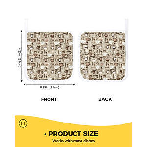 Coffee Theme Pot Holders for Kitchen Heat Insulation, Vintage Khaki Coffee Time Coffee Beans Potholders Hot Pads with Hanging Loop, Washable Oven Mitts Pot Holder Trivet for Cooking Baking 4 Pack