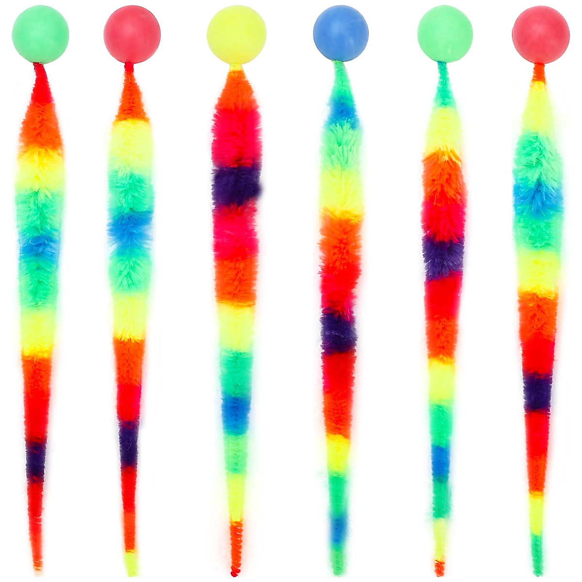 SUBANG 6 Pieces Bouncy Ball with Tail Cat Toys Magic Worm Toys Cat Toy Worm Bouncy Balls for Cats