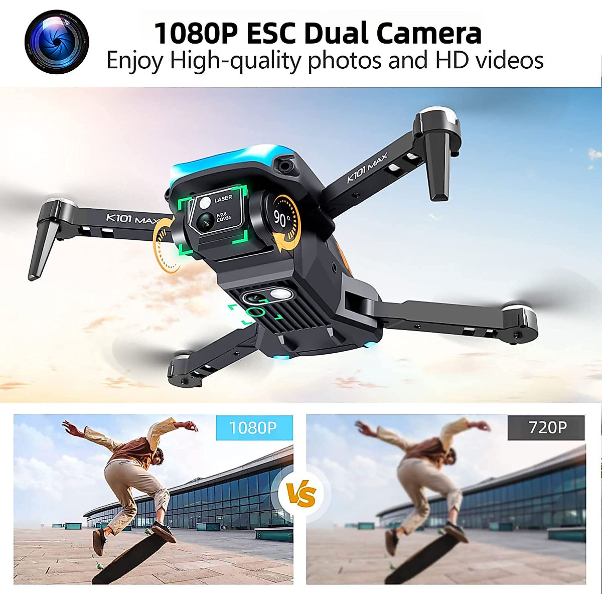 Mini Drone for Adults Beginners with 1080P HD FPV Camera, RC Quadcopter Camera Drone with Altitude Hold, One Key Landing, Obstacle Avoidance, Speed Adjustment, Headless Mode, 3D Flips, 2 Batteries