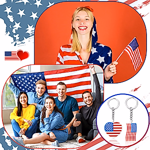 40 Pack American Flag Keychains 4th of July Party Favors for Adults USA Flag Heart Souvenir Keychain Accessories Patriotic Key Chain Flag American Flag Gifts for Veterans Day Independence, 2 Styles