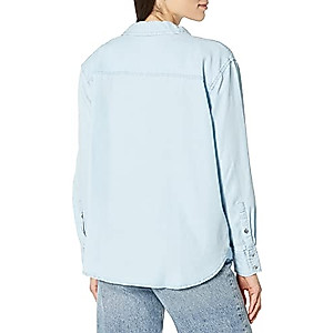 Calvin Klein Women's Split Hem Button Down Shirt with Roll Tab Sleeves, Chambray, X-Small
