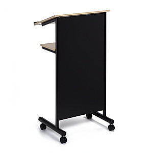 Audio-Visual Direct Wheeled Lectern - Standing Desk with Storage Shelf - Beech/Black - Ideal for Presentations and Laptop Use