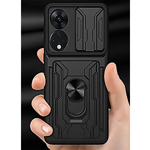 CCSmall for Oppo Reno8 T 5G Case with Slide Camera Cover, Heavy Duty Protective with Ring Kickstand & Card Holder Cell Phone Case for Oppo Reno8 T 5G LJK Red