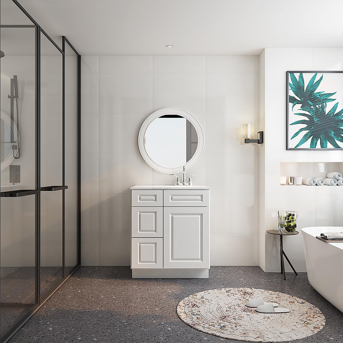 LOVMOR 30'' Bathroom Vanity Sink Base Cabine, Storage Cabinet with 3-Drawers on The Left, Suitable for Bathrooms, Kitchens, Laundry Rooms and Other Places.