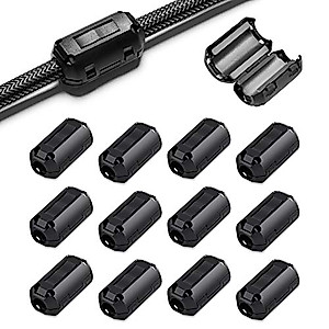 EMI RFI Noise Filter Cable Ring, Roctee 12 Pcs Ferrite Choke Snap On Noise Suppressor Cable Clip Electronic Ferrites Core for 7MM Diameter Wire (Black)