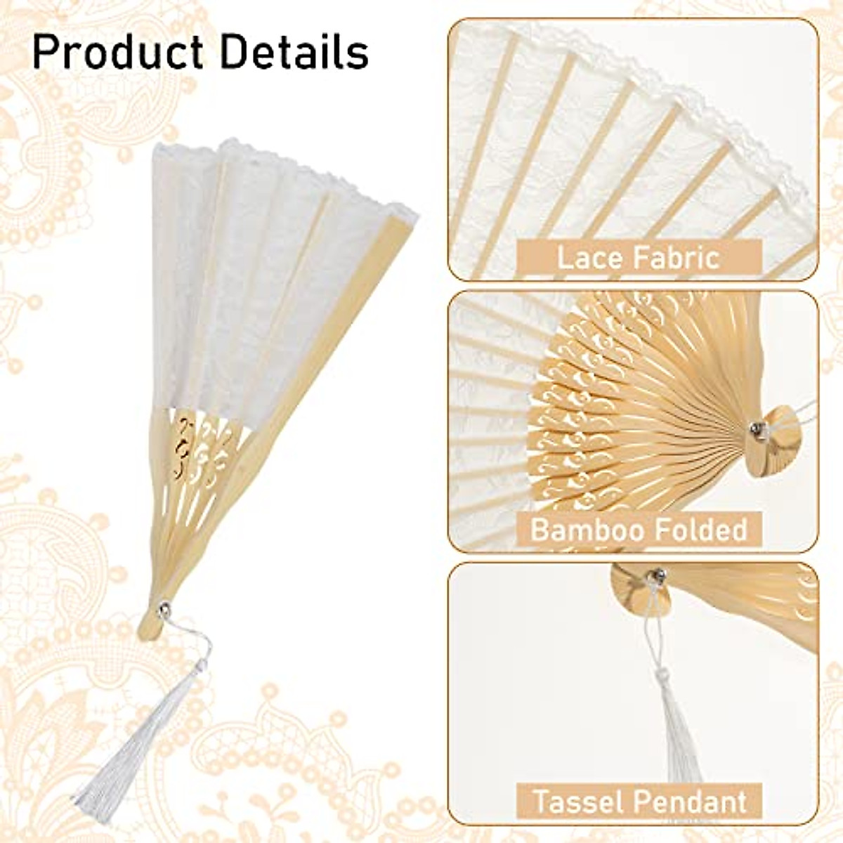 NUOMI Lace Folding Fan Handheld for Women Handmade Bamboo Folded Fans, Decorative Party Favor Gift