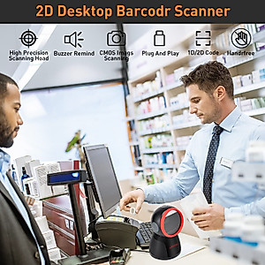Desktop Barcode Scanner,JRHC 1D 2D Omnidirectional Hand Free USB Wired Platform Scanner QR Barcode Reader Automatic Sensing Barcode Scanner for POS PC Supermarket Bookstore Retail Mall
