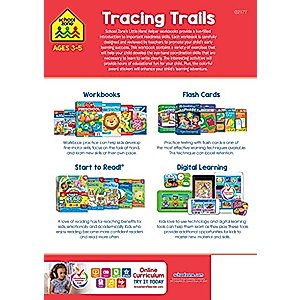 School Zone - Tracing Trails Workbook - 32 Pages, Ages 3 to 5, Preschool, Pre-Writing, Intro to Shapes, Alphabet, Numbers, and More (School Zone Little Hand Helper™ Book Series)
