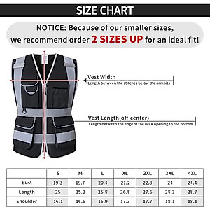 PYOTROS Reflective Safety Vest, High Visibility Construction Vest, 7 Pockets Security Vest, Black Class 2 ANSI/ISEA Surveyor Safety Vest for Women