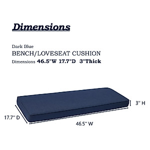 Aoodor Patio Bench Cushion Outdoor Olefin Fabric Slipcover Sponge Foam 46.5” x 17.7” x 3” - Dark Blue