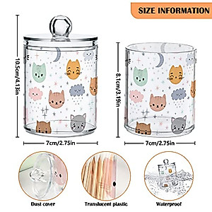 xigua 2 Pack Cute Little Cats Apothecary Jars with Lid, Qtip Holder Storage Containers for Cotton Ball, Swabs, Pads, Clear Plastic Canisters for Bathroom Vanity Organization (10 Oz)